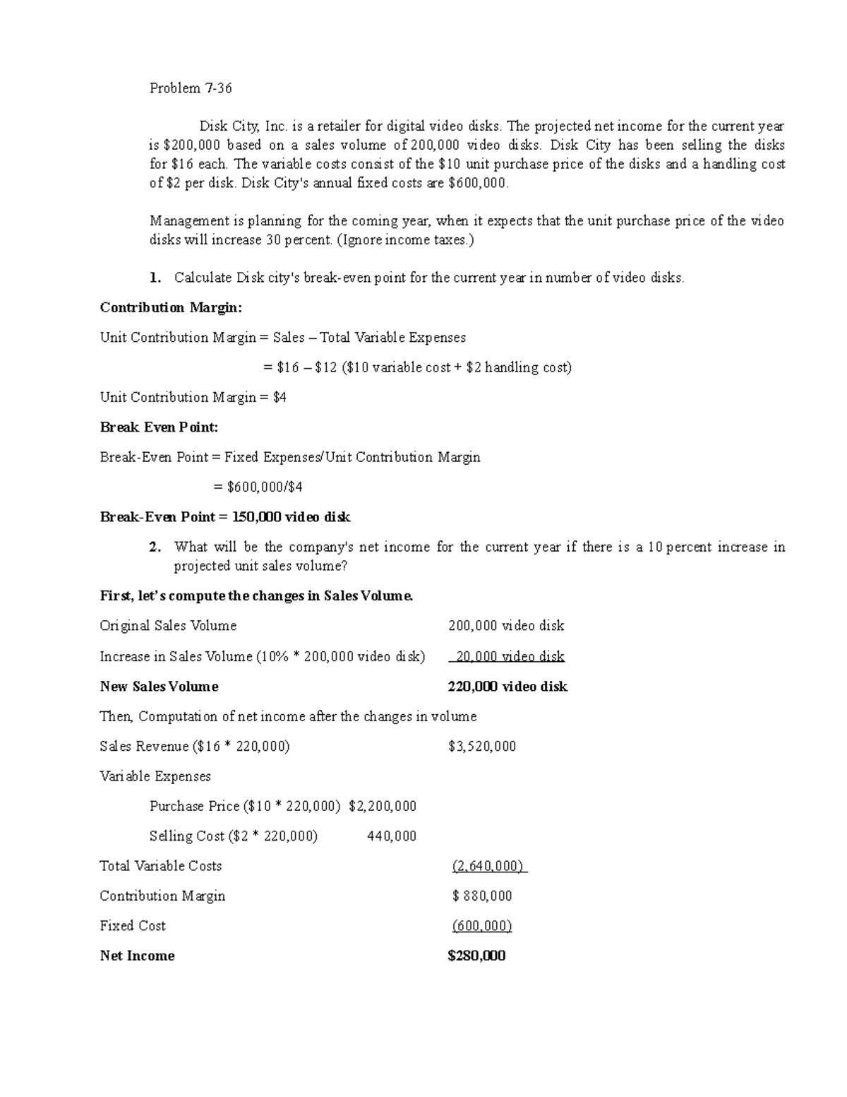 Problem 7-34 - ... - Problem 7- Disk City, Inc. is a retailer for ...
