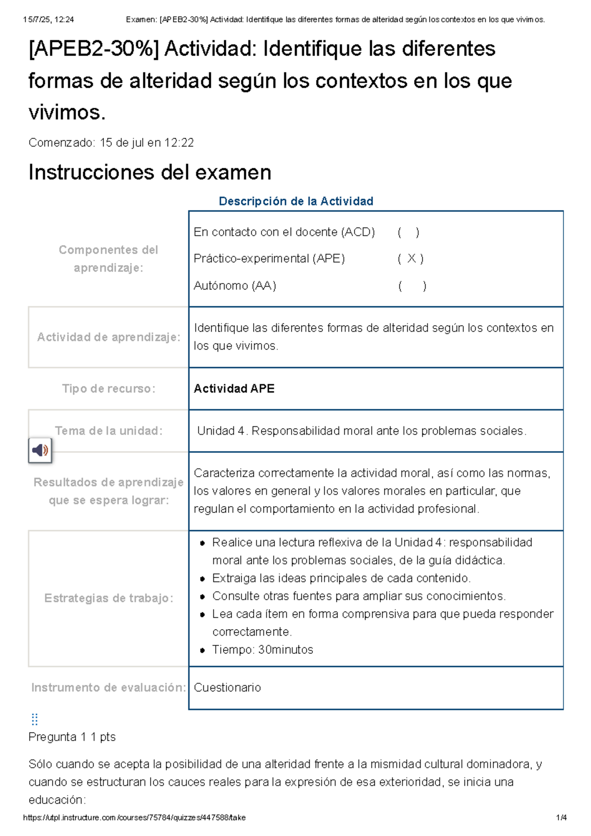 Examen APEB: Identificación de Formas de Alteridad en Contextos ...