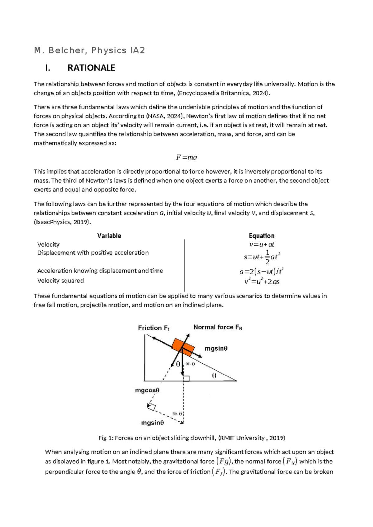 Physics IA2: Investigating Forces and Motion on Inclined Planes - Studocu