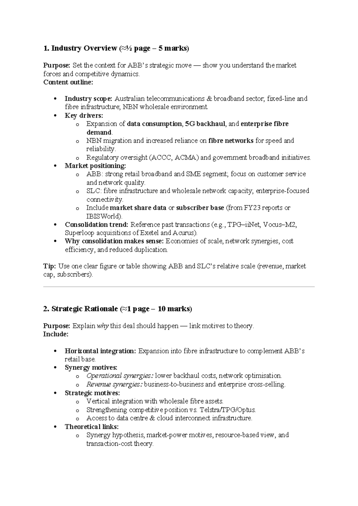 Industry Overview & Strategic Rationale for Telecom Deal (Course Code ...