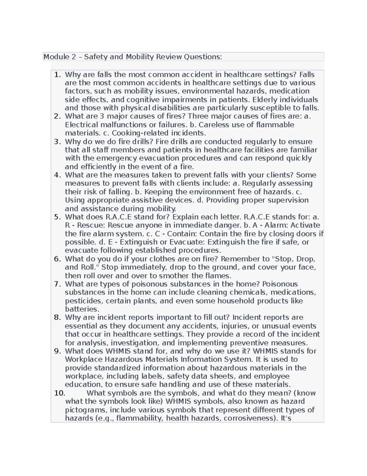Module 2 - assignment - Module 2 – Safety and Mobility Review Questions ...