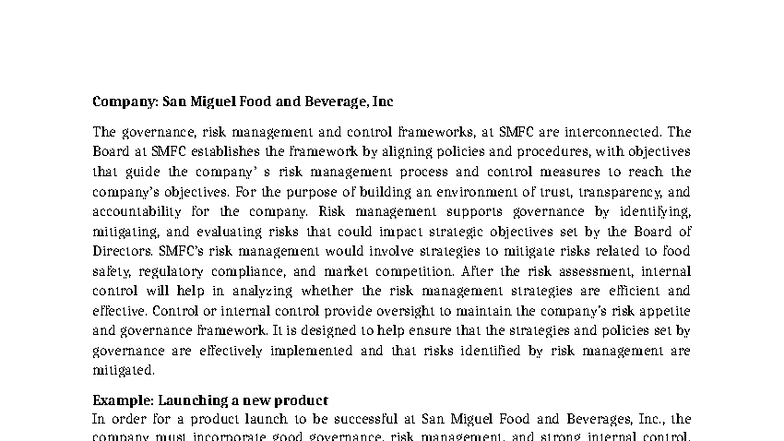 GBRi-Act: Governance, Risk Management & Control at SMFB Inc. - Studocu