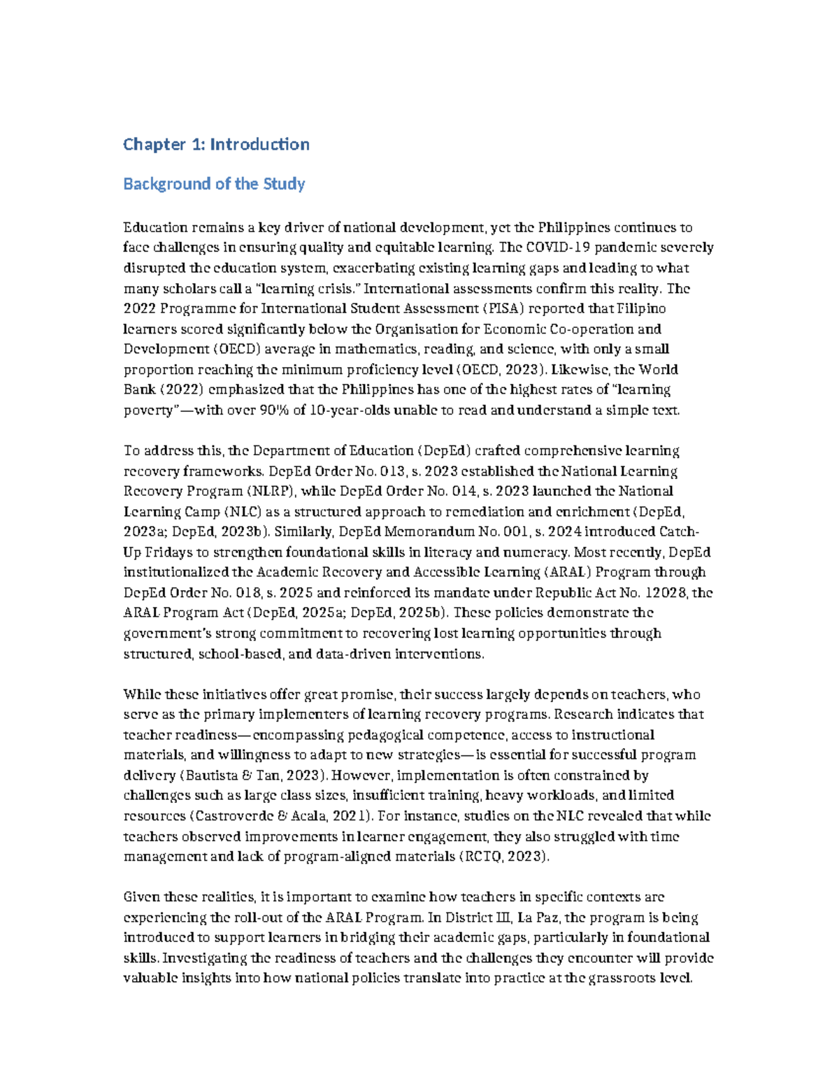 Chapter 1: Readiness and Challenges of ARAL Program Implementation ...