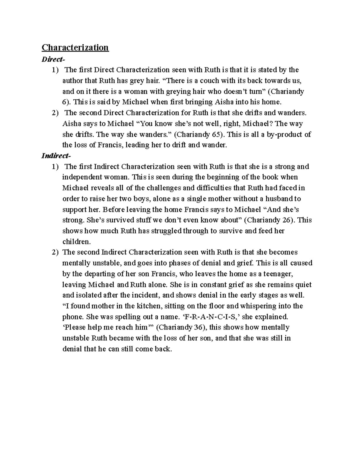 Character Sketch-2: Direct and Indirect Characterization of Ruth - Studocu