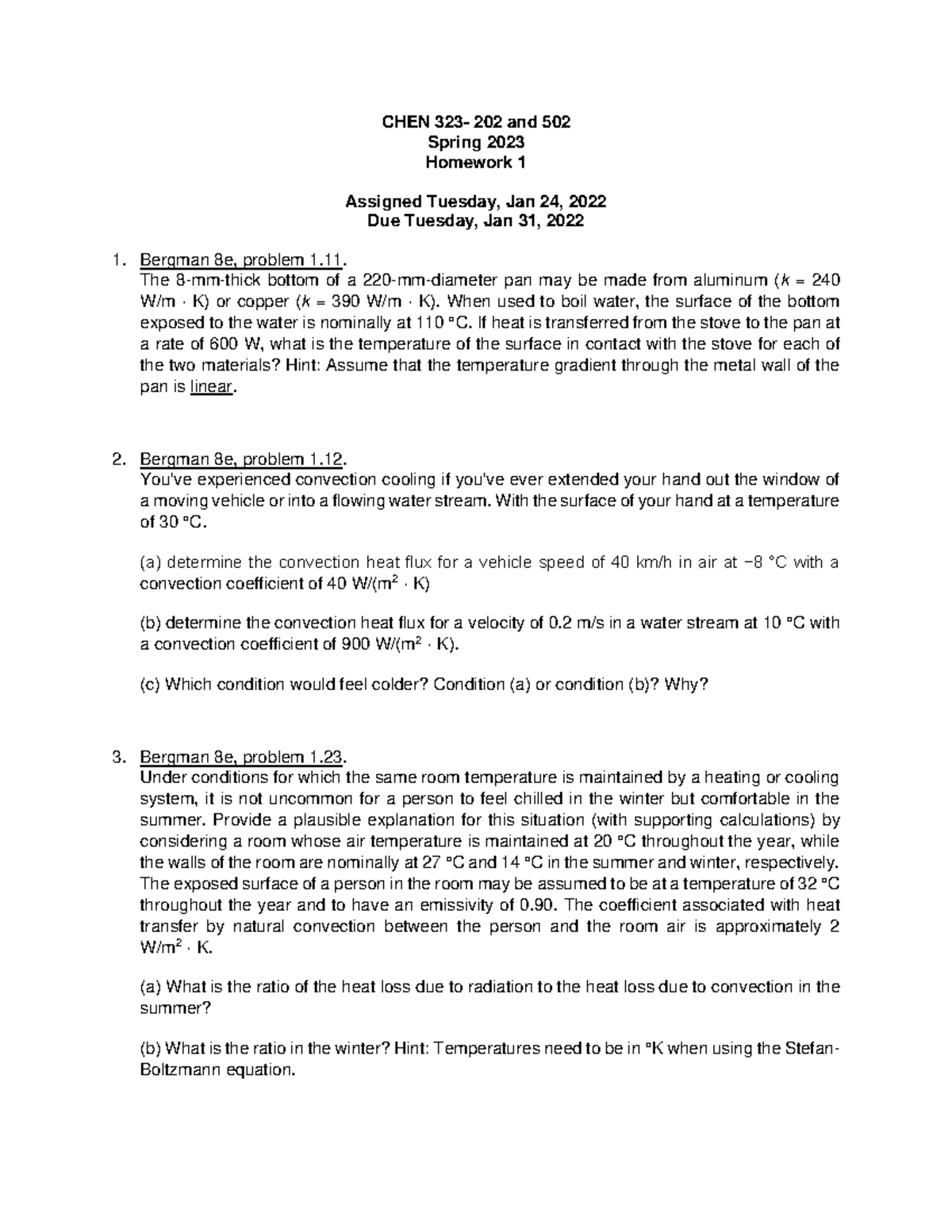CHEN323 Homework 1 Solutions - Spring 2023 Detailed Breakdown - Studocu