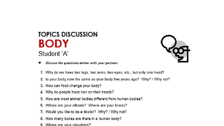 Ingles Discussion Questions on Human Body and Health - Studocu