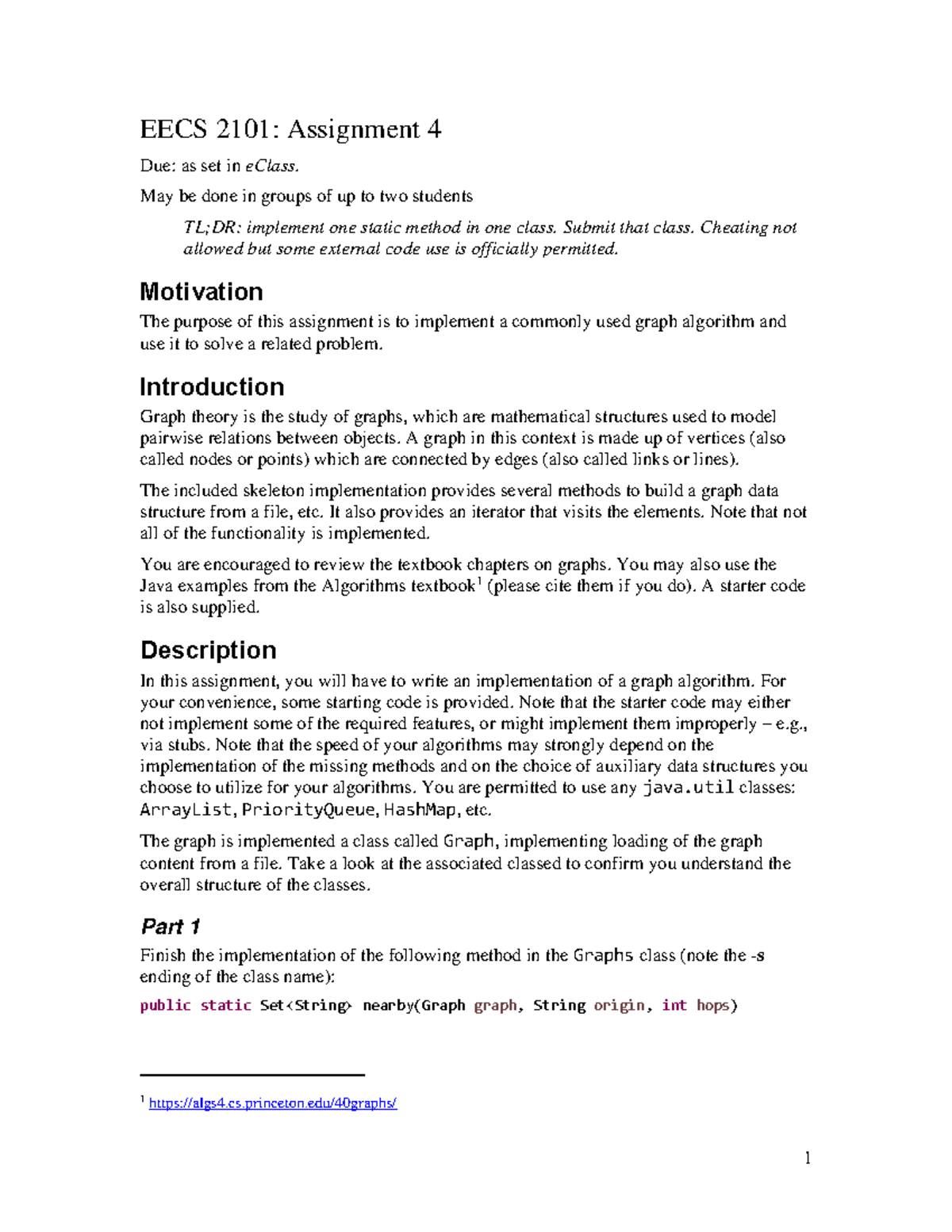 EECS 2101: A4 - Implementing Graph Algorithms in Java - Studocu