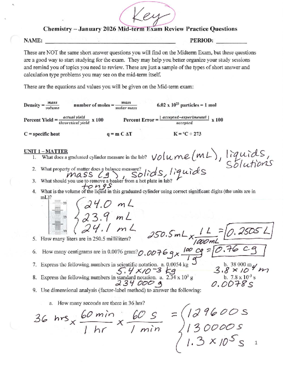 Chemistry 2026 Final Exam Review Practice Questions - Studocu