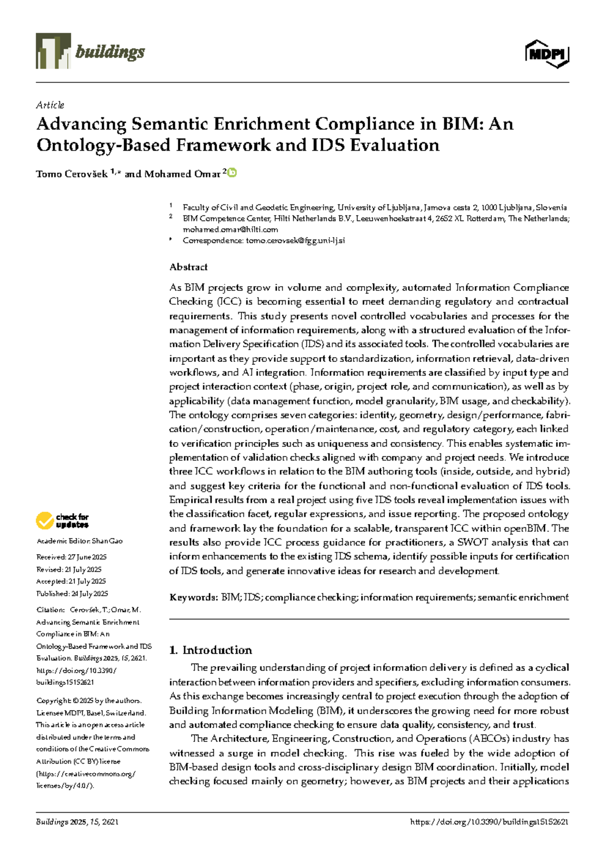 Advancing Semantic Enrichment Compliance in BIM: Framework & IDS ...