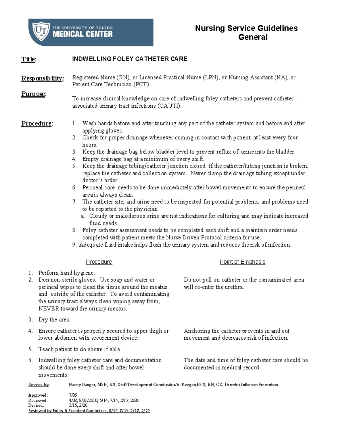 Foley catheter care guidelines - Nursing Service Guidelines General ...