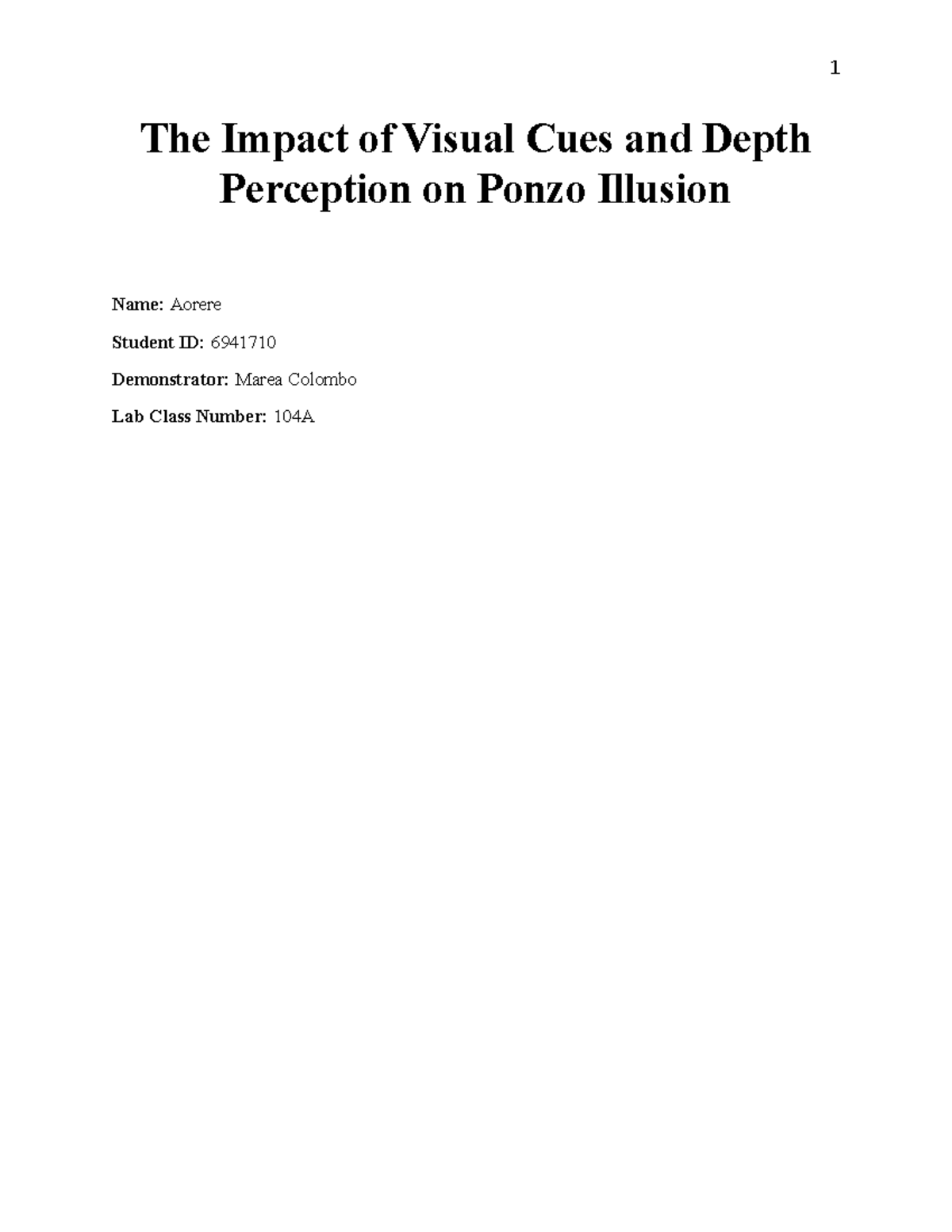 Lab Report - The Influence of Depth Cues on the Ponzo Illusion (Psych ...