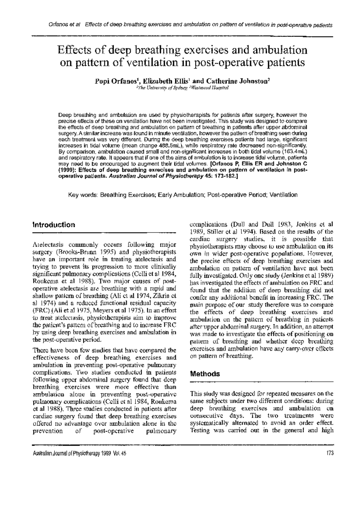 Effects of Deep Breathing Exercises vs. Ambulation on Ventilation Post ...