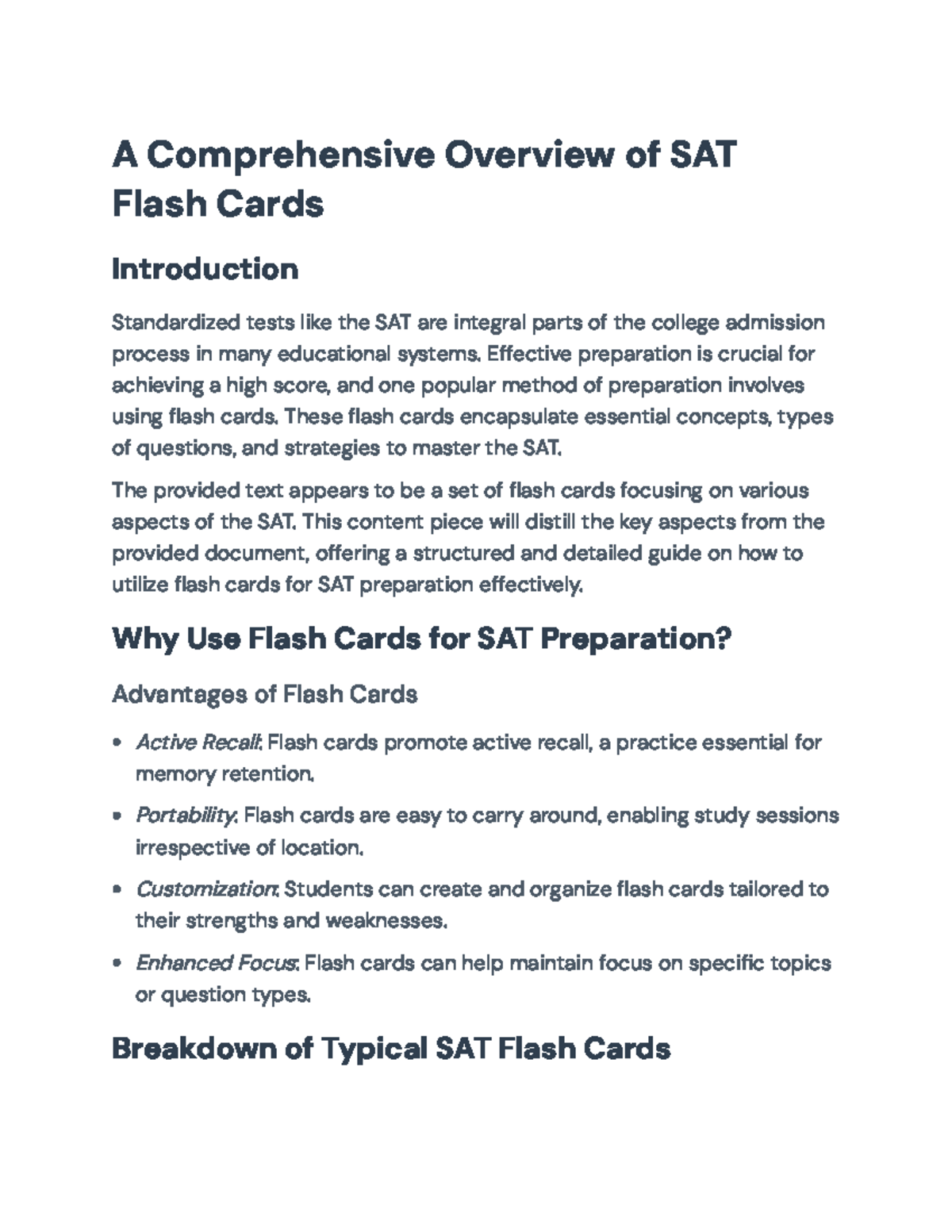 Effective SAT Preparation Using Flash Cards: Strategies and Tips - A ...