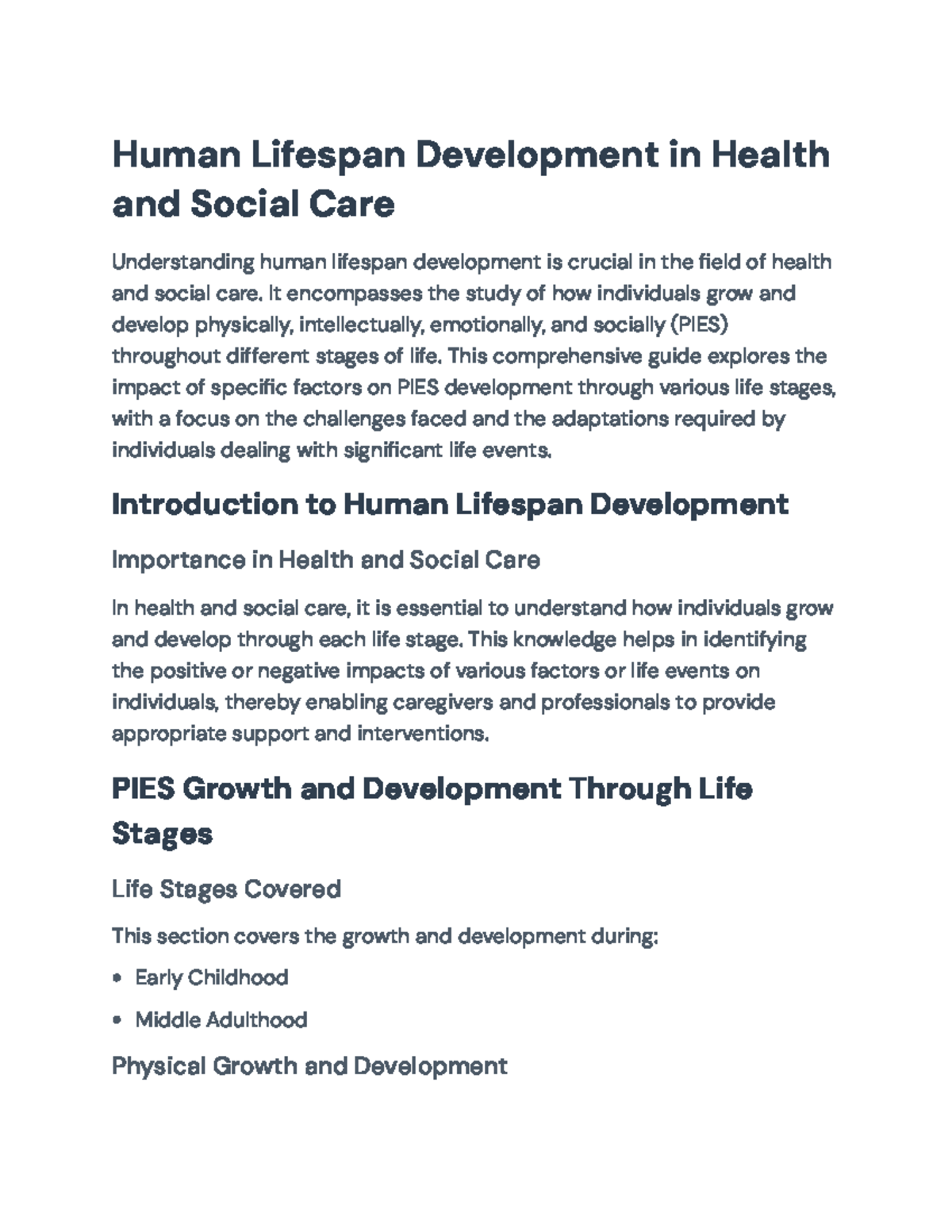 Human Lifespan Development in Health & Social Care: A Comprehensive ...