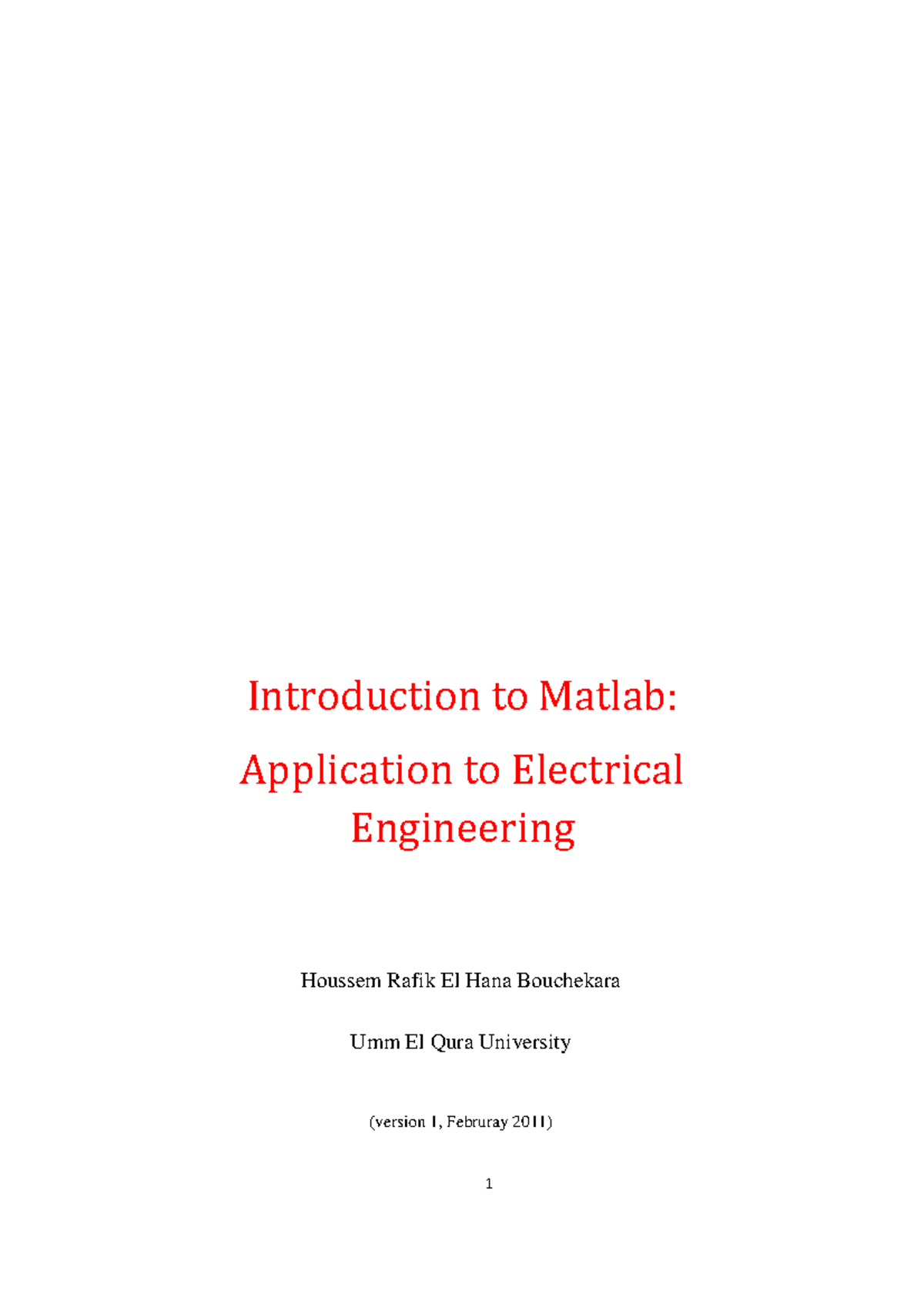 Introduction to matlab application to electrical engineering ...