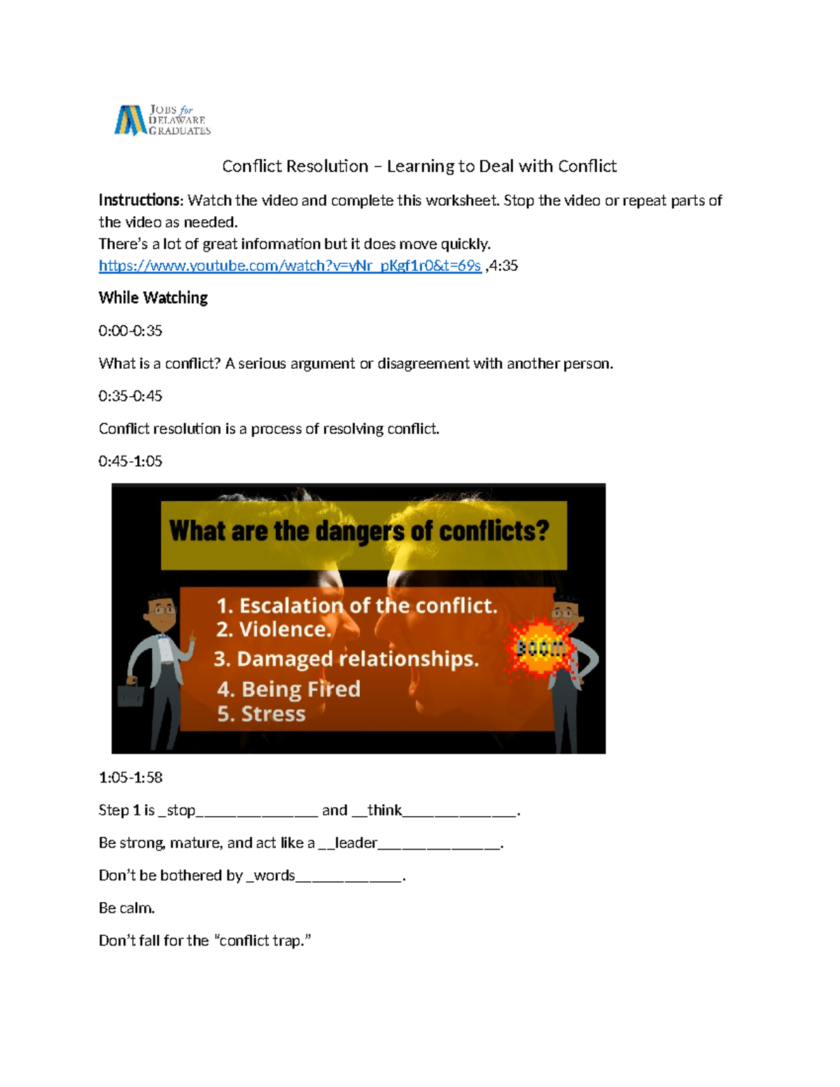 Conflict Resolution Worksheet for Video Review - Studocu