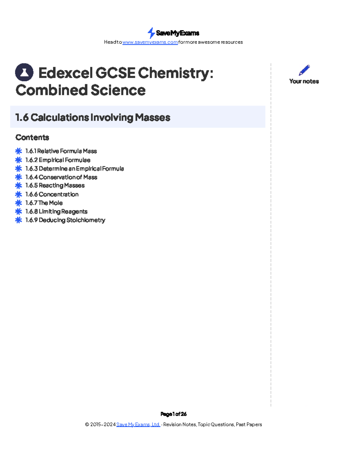 GCSE Chemistry Notes: Mass Calculations for Grade 9/10 IGCSE - Studocu
