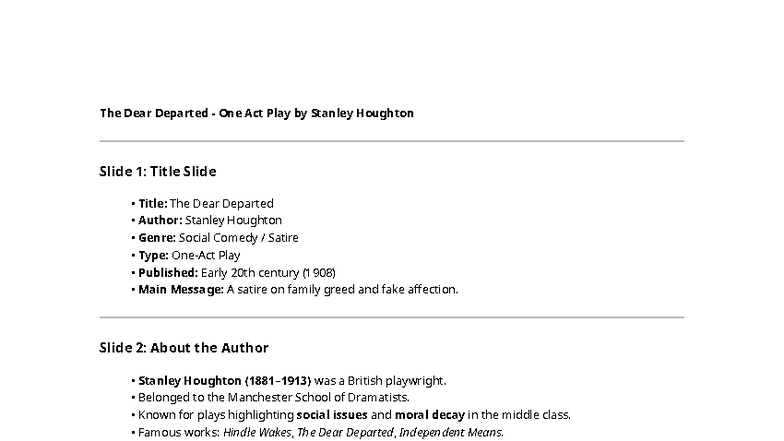 The Dear Departed (ENG 101) Play Summary & Analysis Notes - Studocu