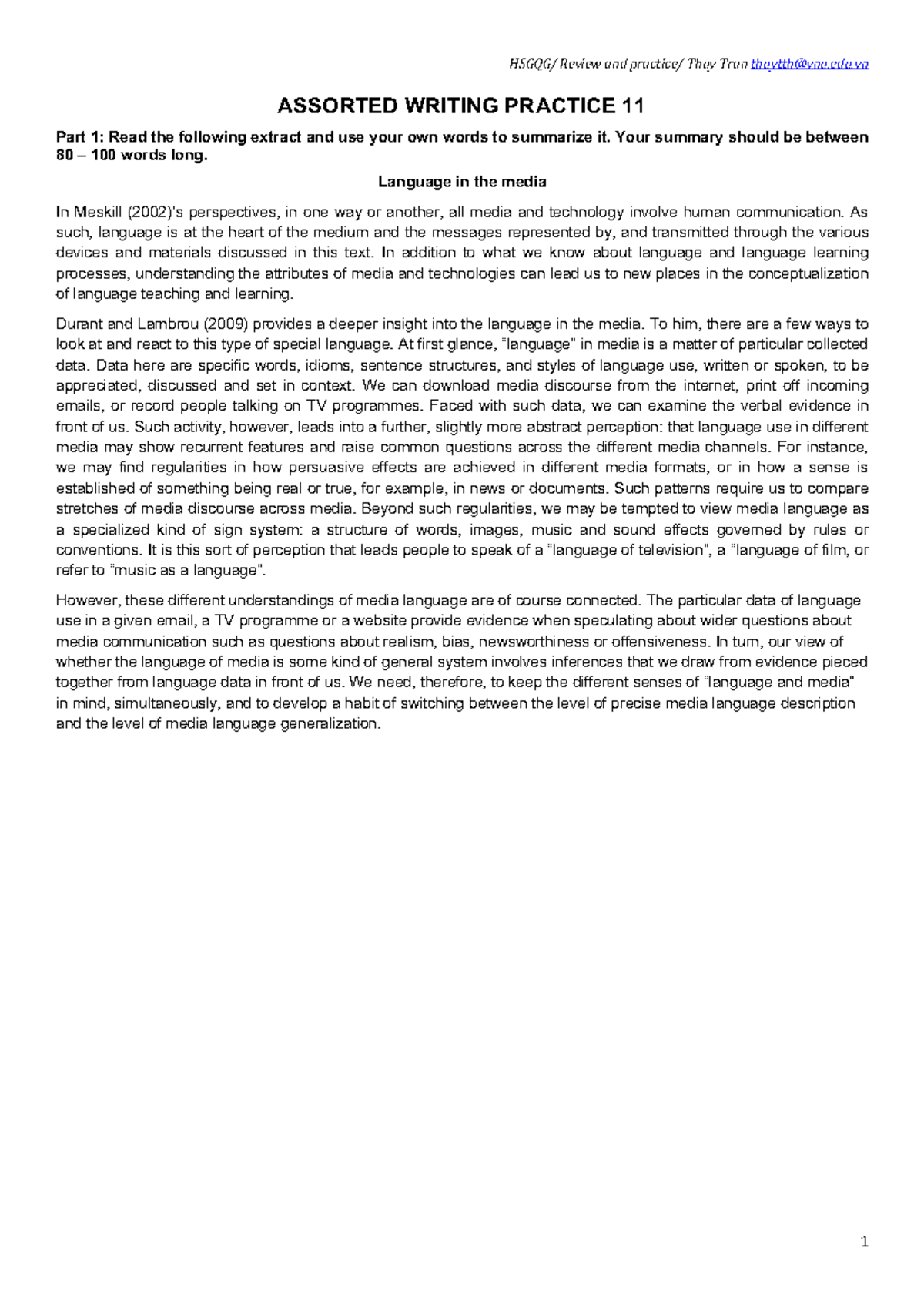 Module 10 - Writing Practice 11: Language in Media Summary - Studocu