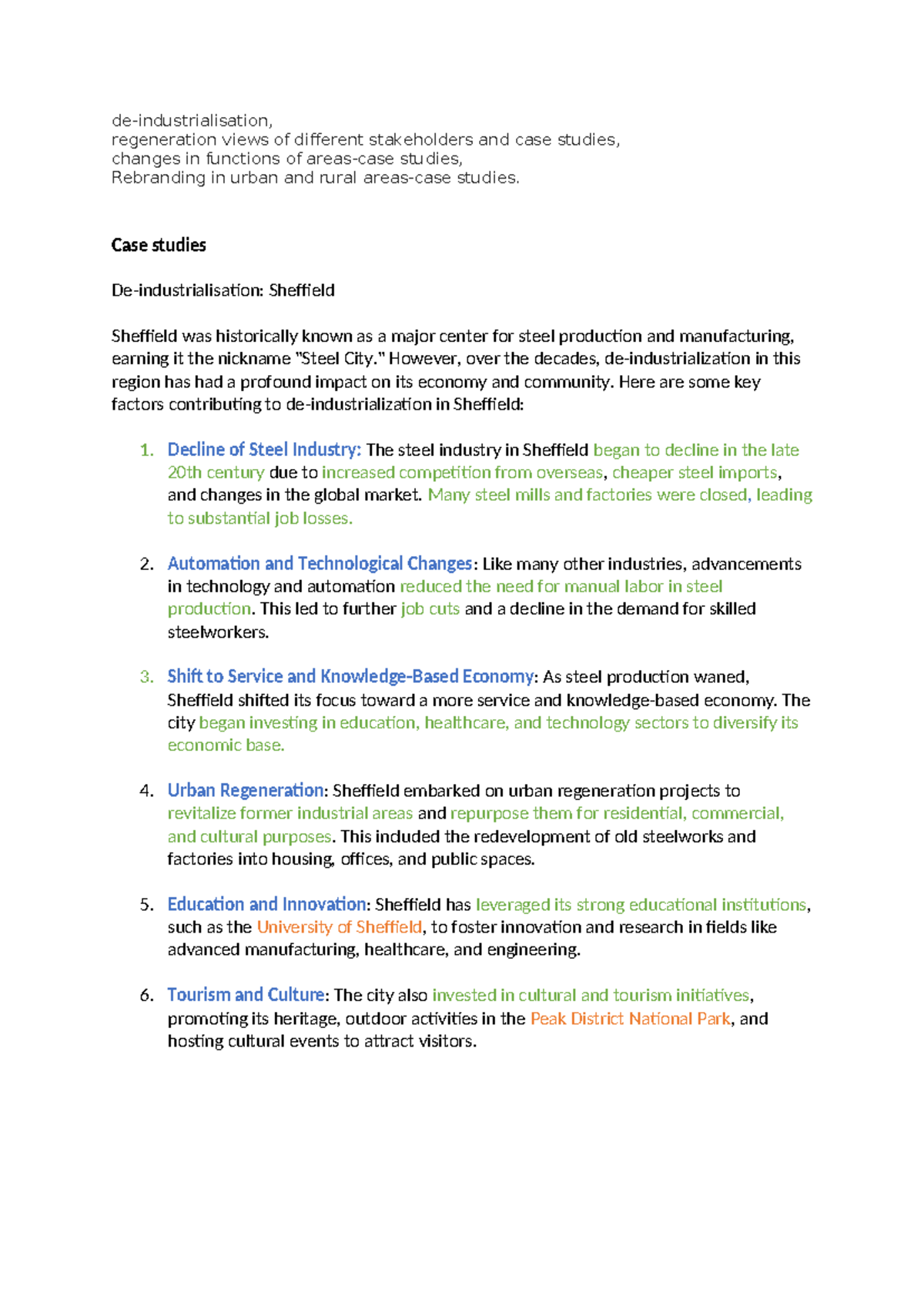 Urban and Rural Regeneration Case Studies: Sheffield & Birmingham Insights - Studocu