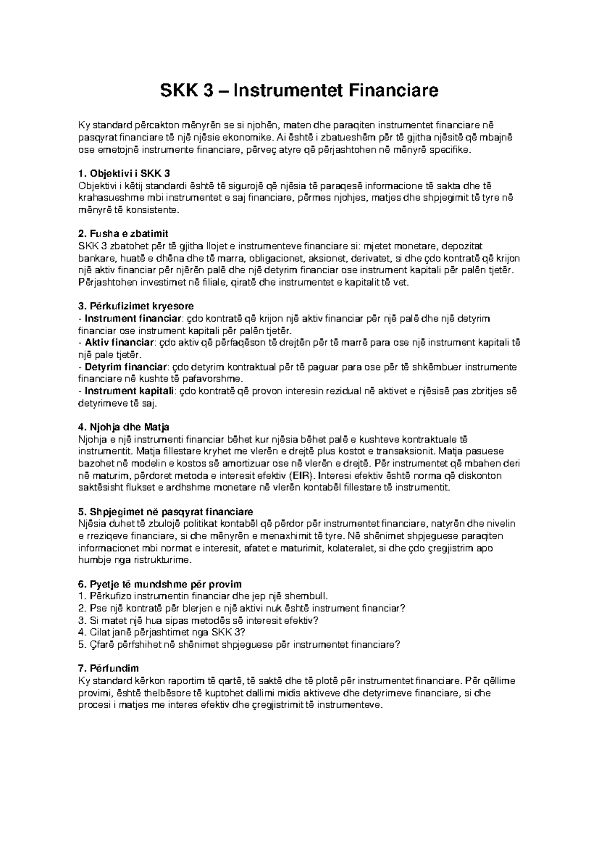 SKK 3: Standardi për Instrumentet Financiare dhe Matjen e Tyre - Studocu