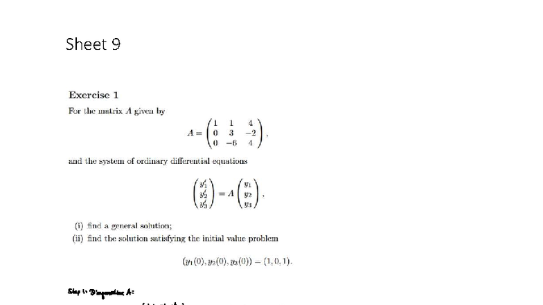 Tutorial Solutions for Matrix A and Differential Equations (Sheet 9 ...