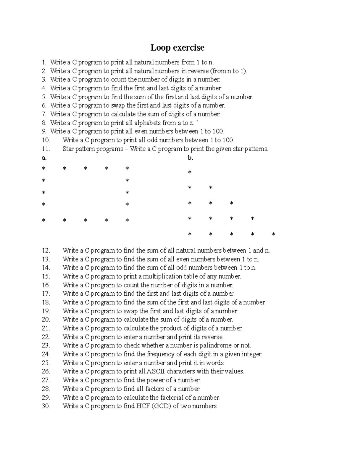 C Programming Loop Exercises - Comprehensive Guide - Studocu