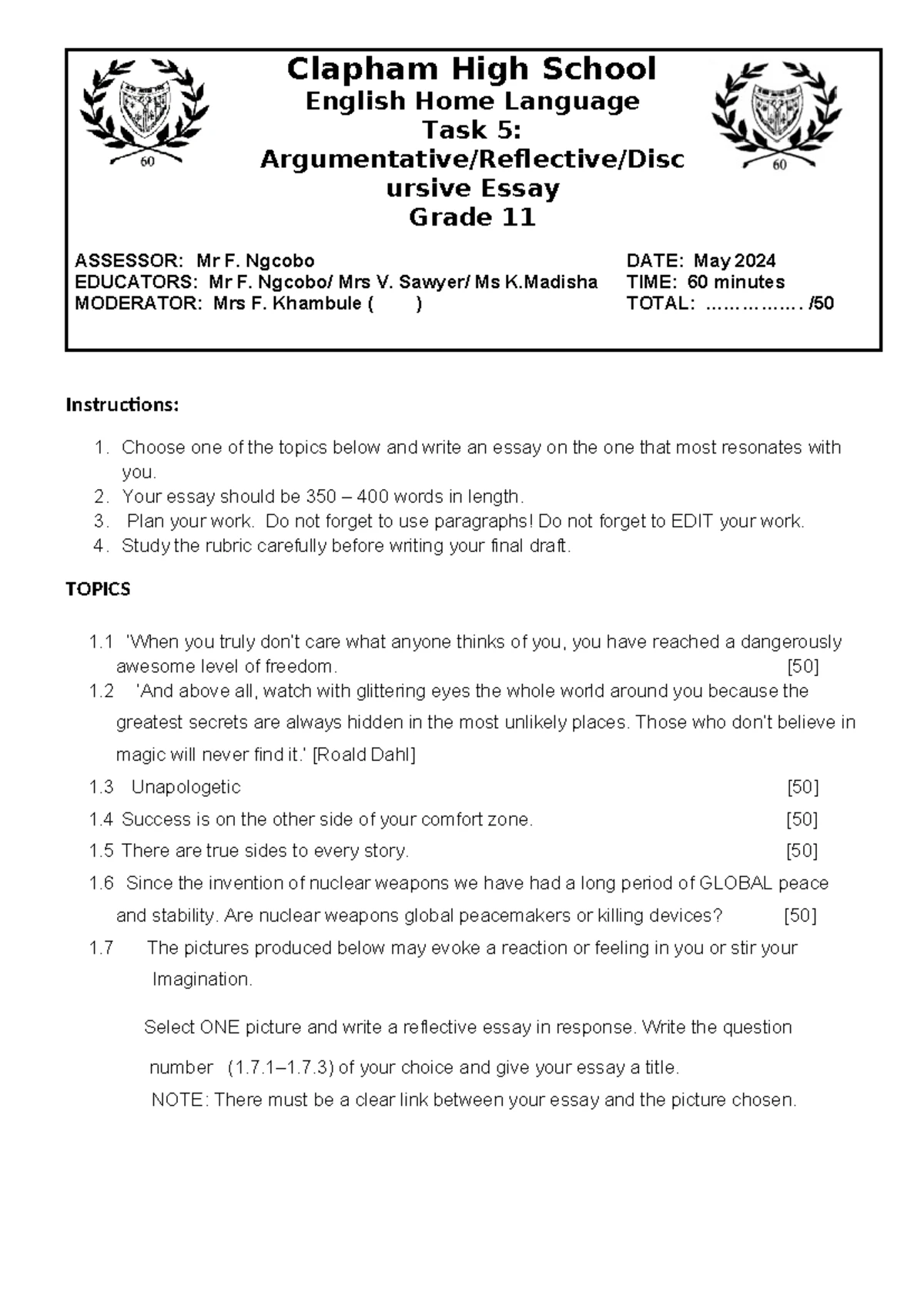 Grade 12 Task 4 Unprepared Speech docx Version 1 Marks 15 ENGLISH grade-12-task-4-unprepared-speech-docx-version-1-marks-15-english