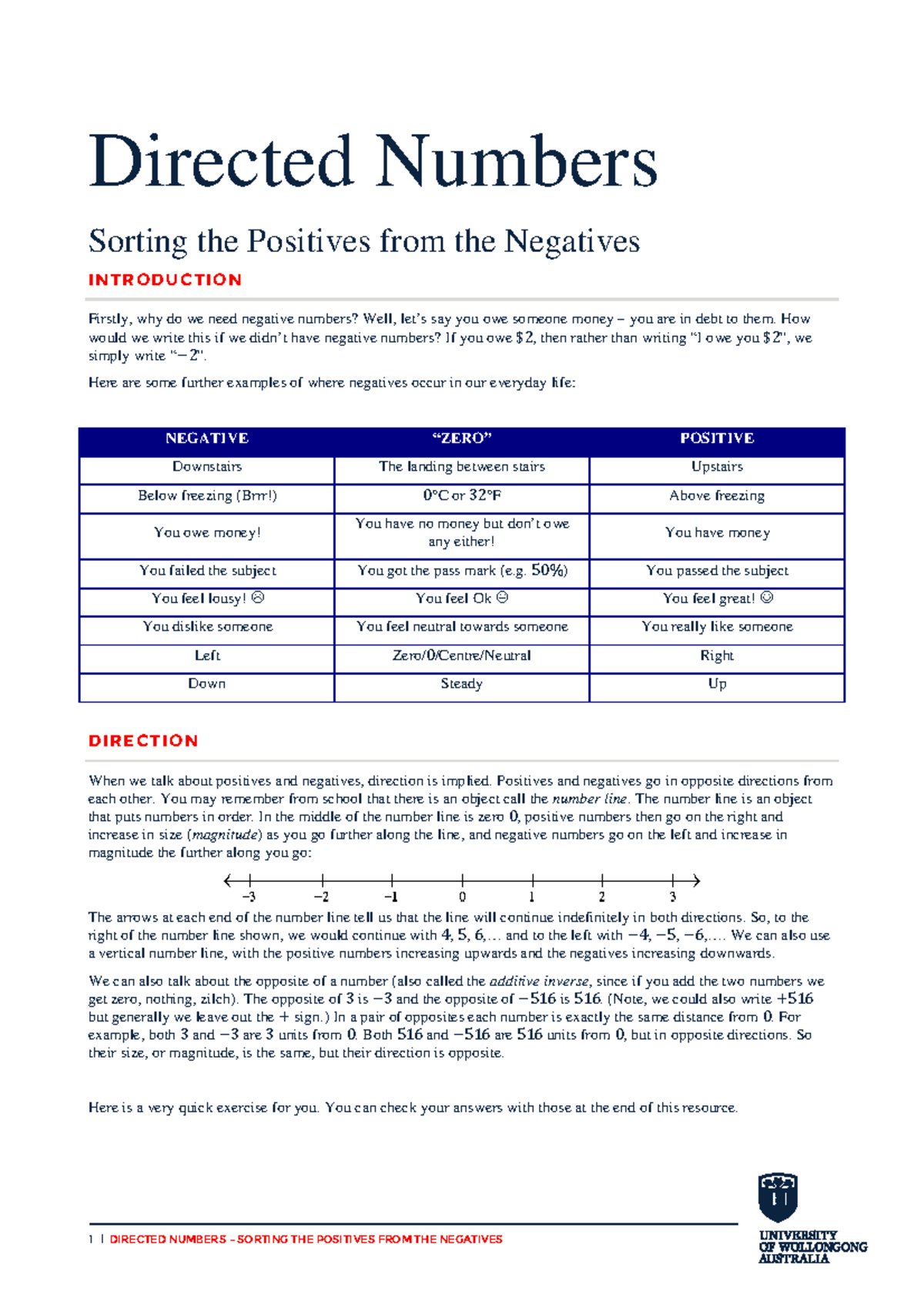 Uow227931 - Advanced math - Directed Numbers Sorting the Positives from ...