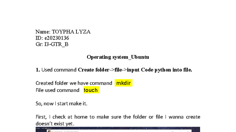 Operating System Lab: Ubuntu Commands and File Creation - Studocu