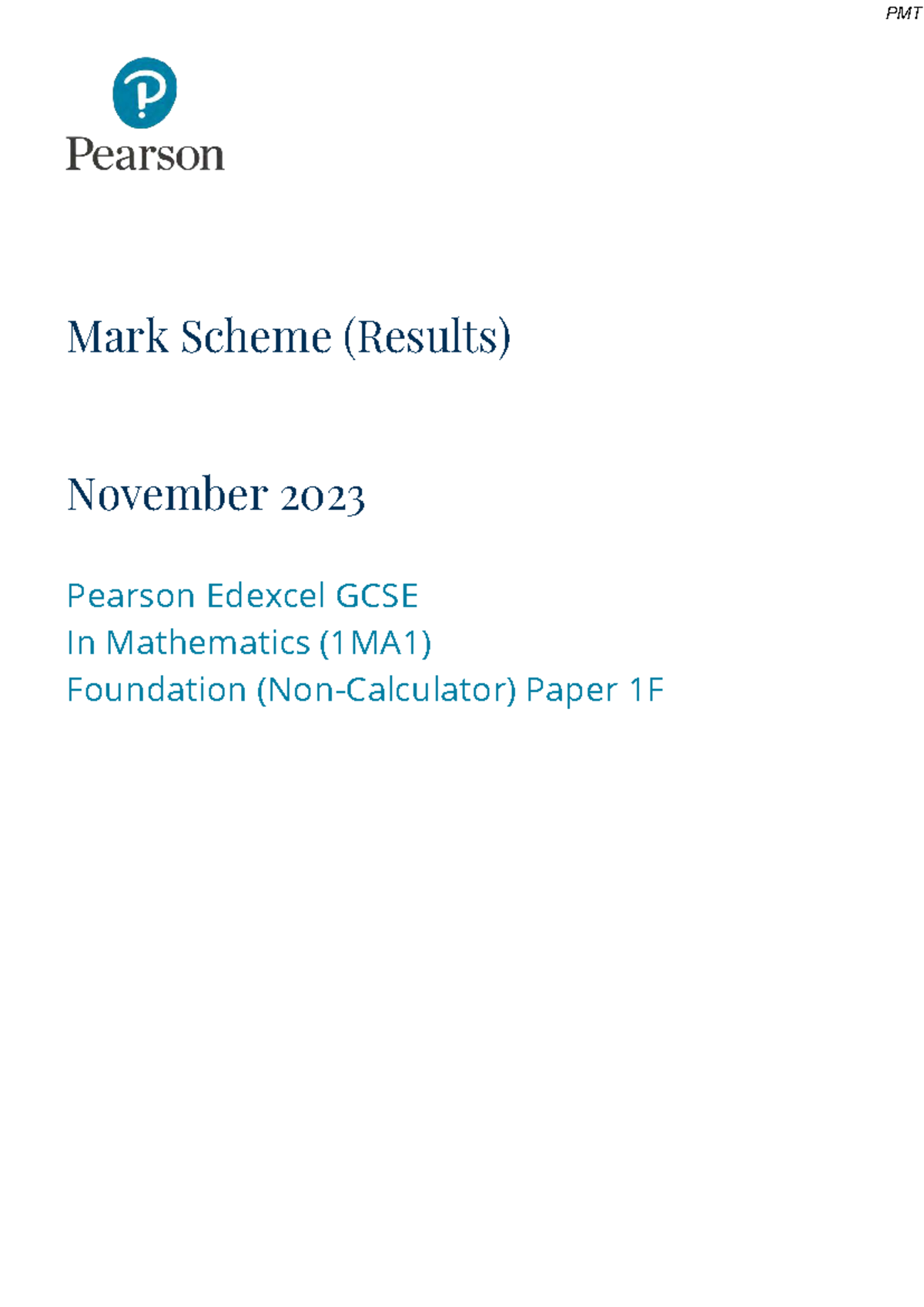 PMT Mark Scheme (Results) Nov 2023 - Edexcel GCSE Maths (1MA1 ...