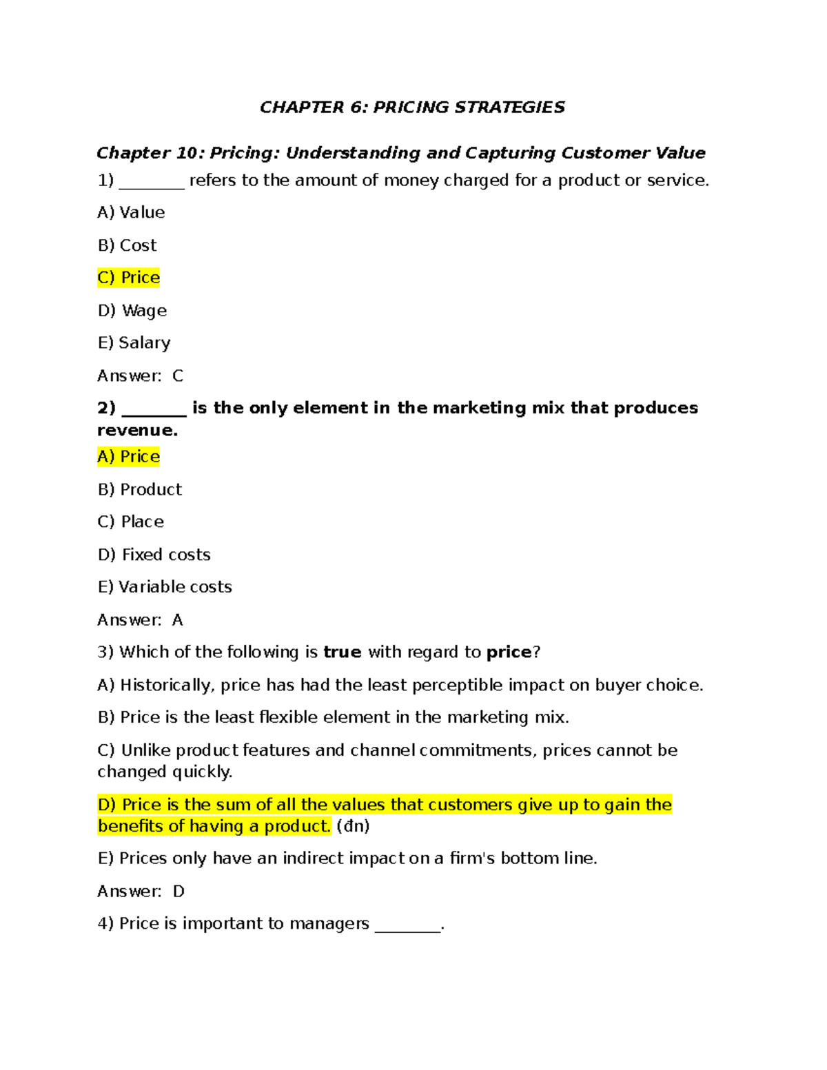 CHAP 6: Pricing Strategies - Review and Key Concepts - Studocu