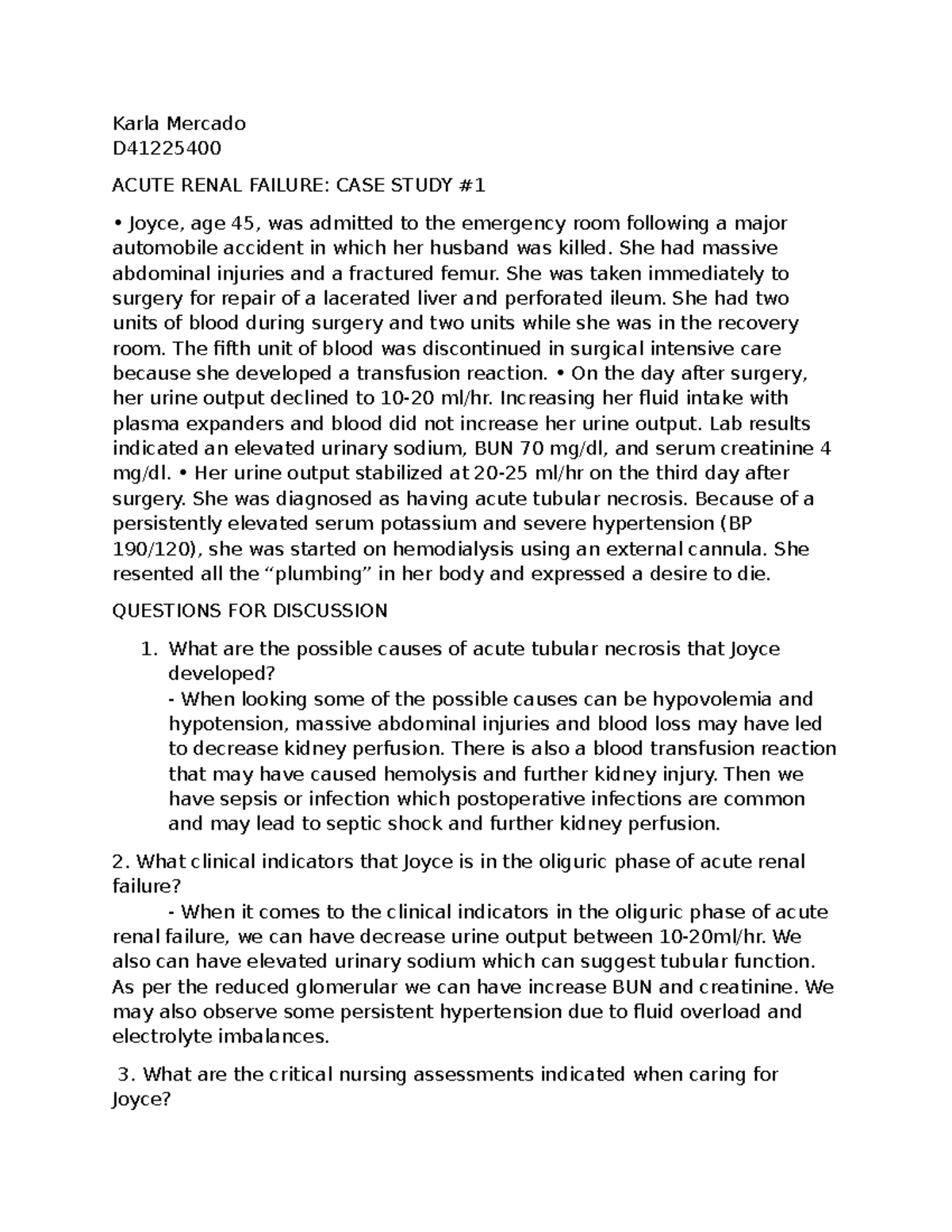 D41225400 Clinical Study: Acute Renal Failure Case Analysis - Studocu