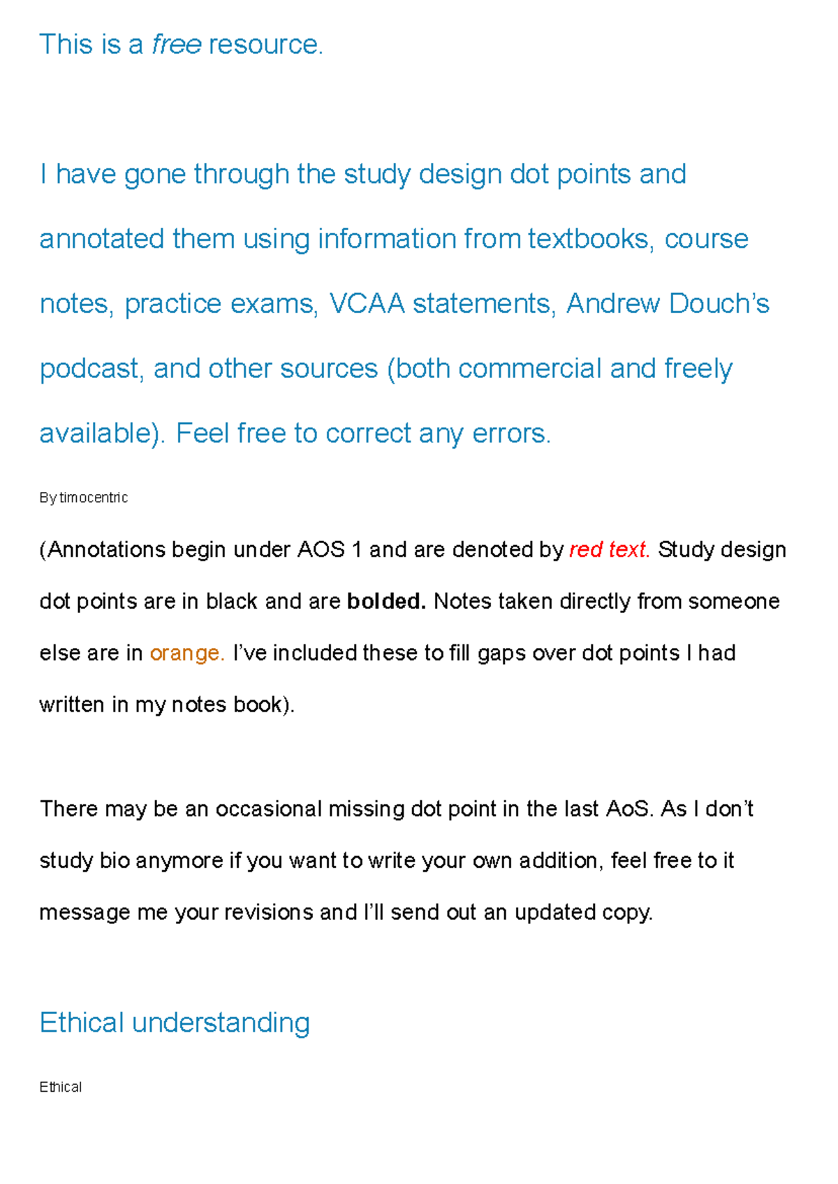 VCE Biology Unit 3 & 4 Annotated Study Design Notes - Studocu