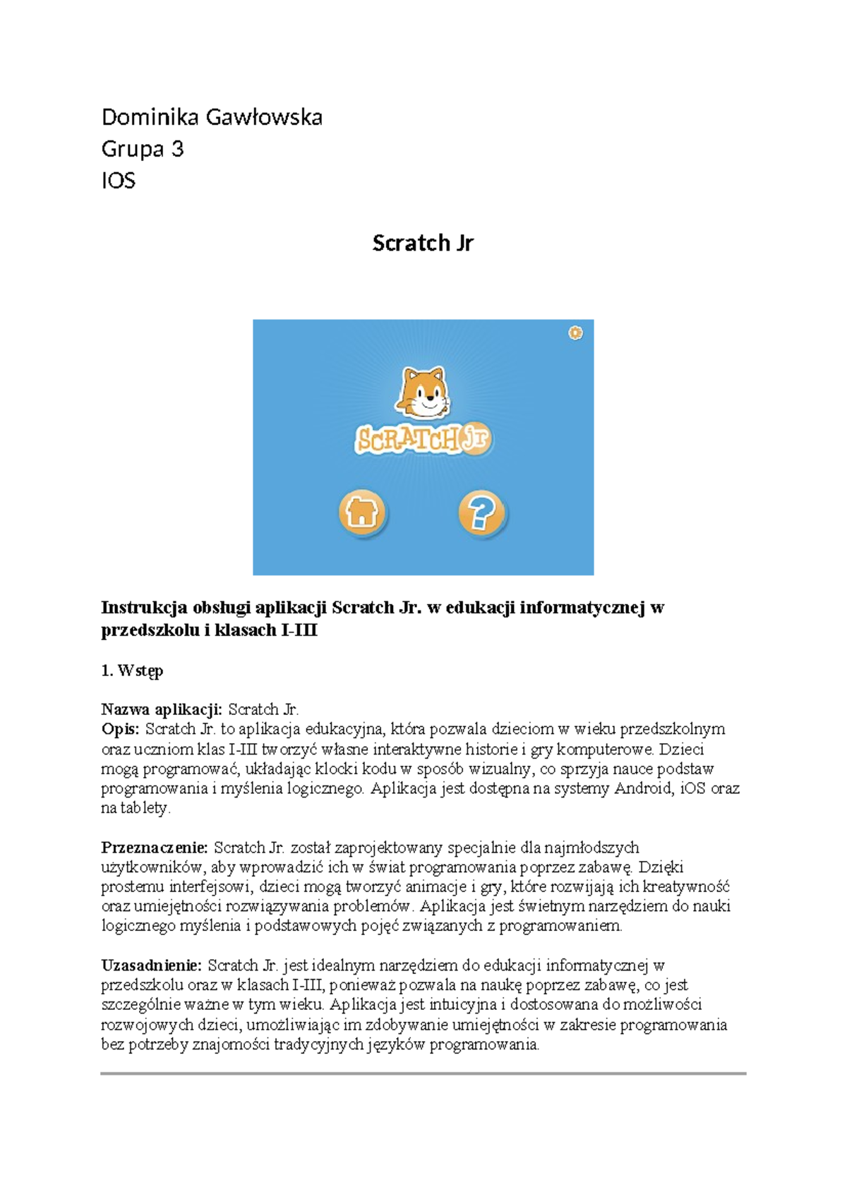 Instrukcja Obsługi Aplikacji Scratch Jr. w Edukacji Informatycznej ...