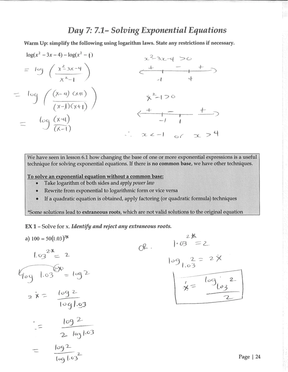 Day 3 mhf4u unit 6 7 - Unit 6 Logarithmic and exponential function ...