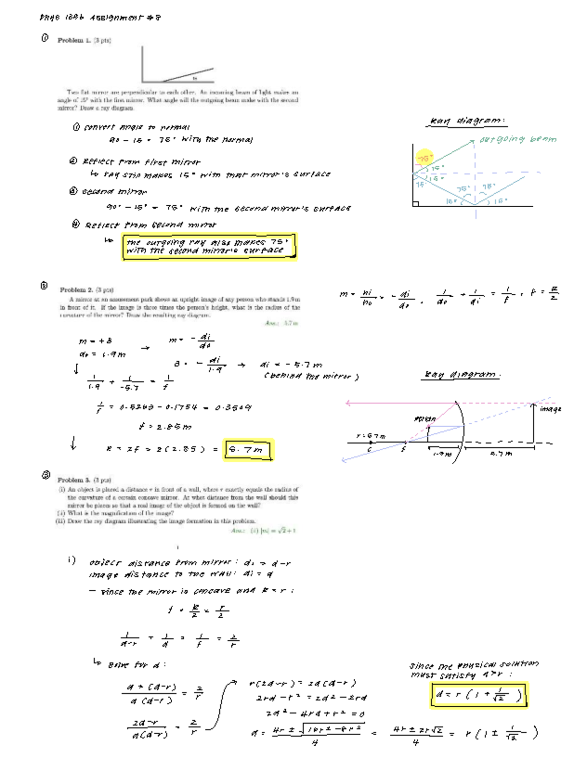 PHYS 135B Assignment #8: Mirror Reflection and Angle Conversion - Studocu