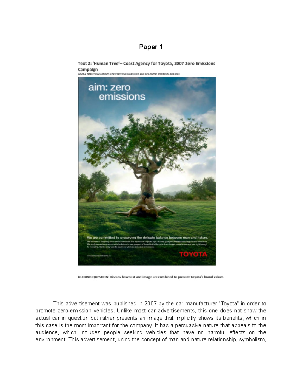 Paper 1 - IB Engish A - Paper 1 This advertisement was published in ...