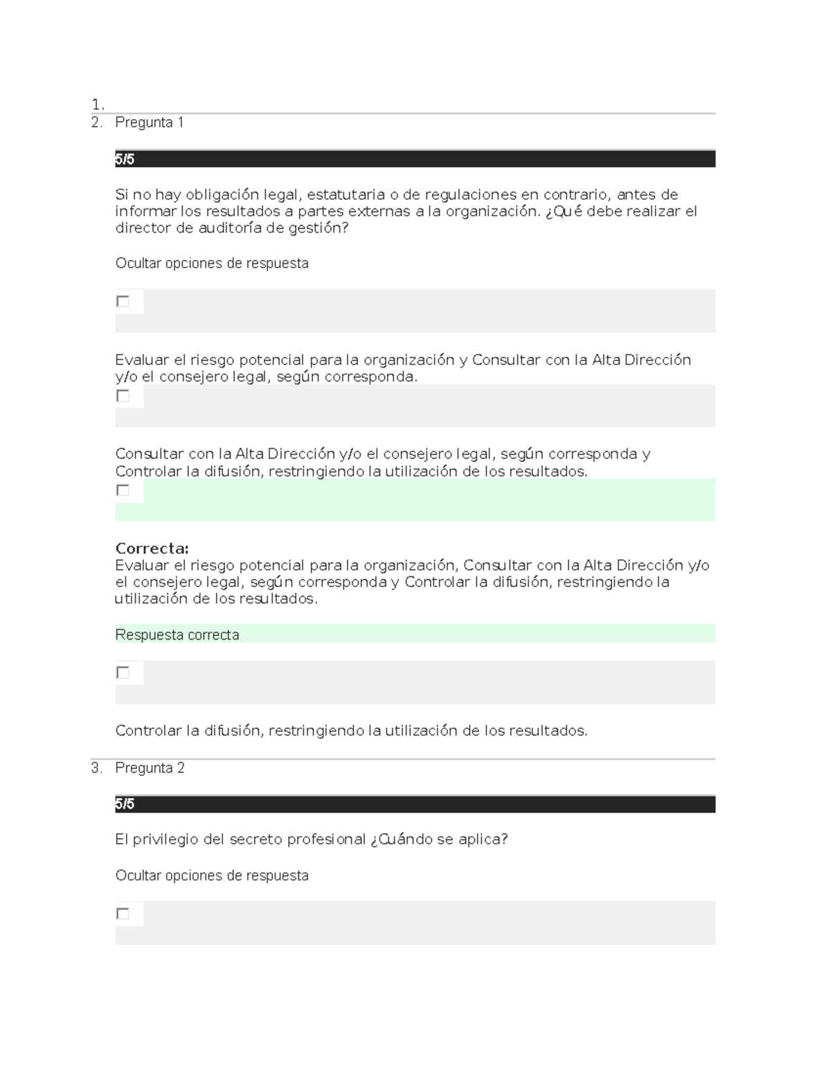 Examen de Gestión de Auditoría - Preguntas y Respuestas Clave - Studocu