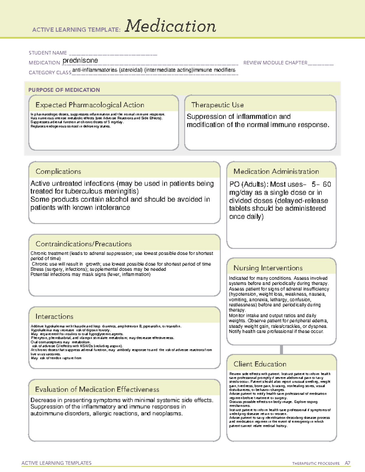 Pharmacology Active Learning Template: Prednisone Overview (CHAP XX ...