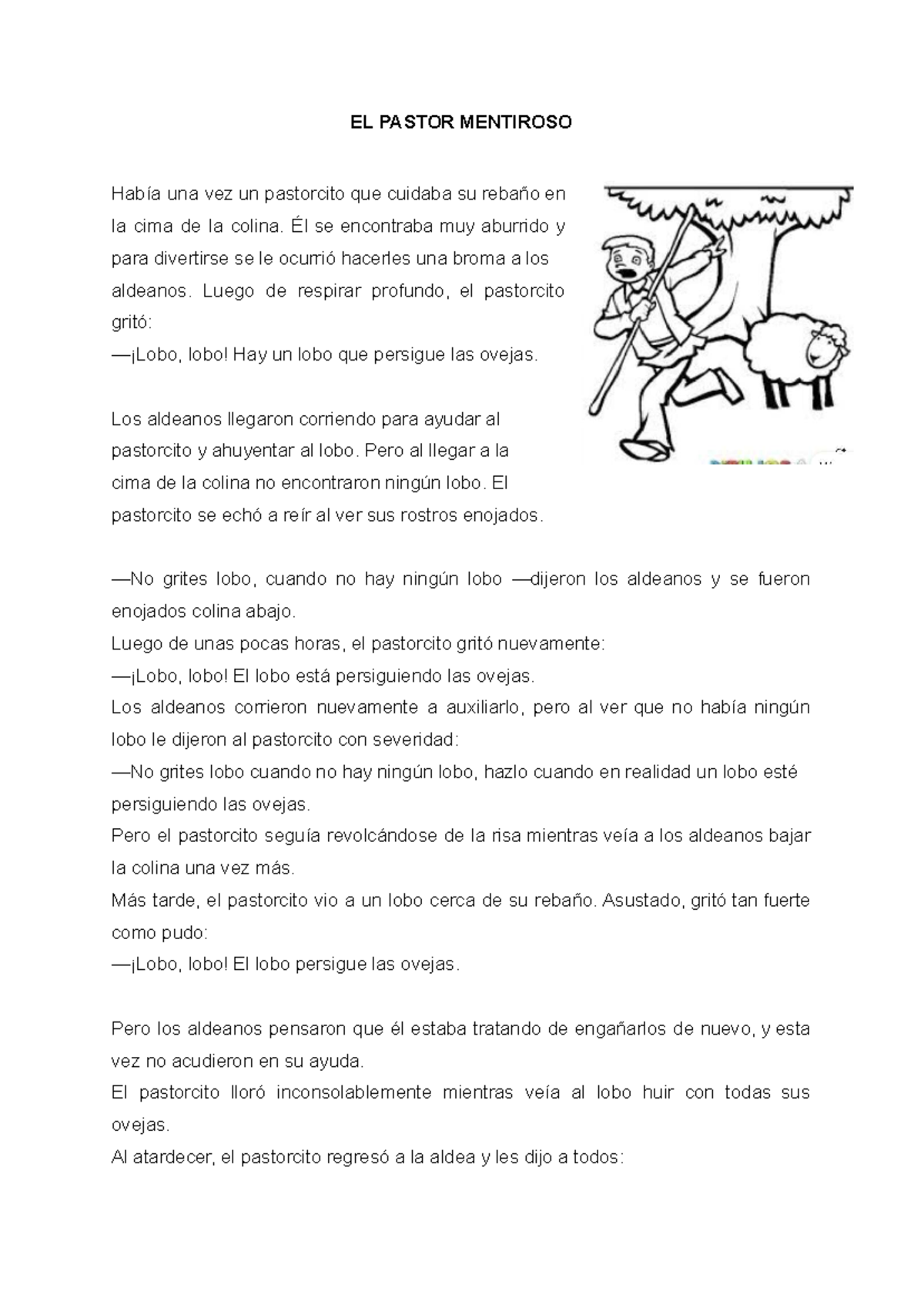 EL PASTOR MENTIROSO: Una Fábula Clásica sobre la Verdad - Studocu