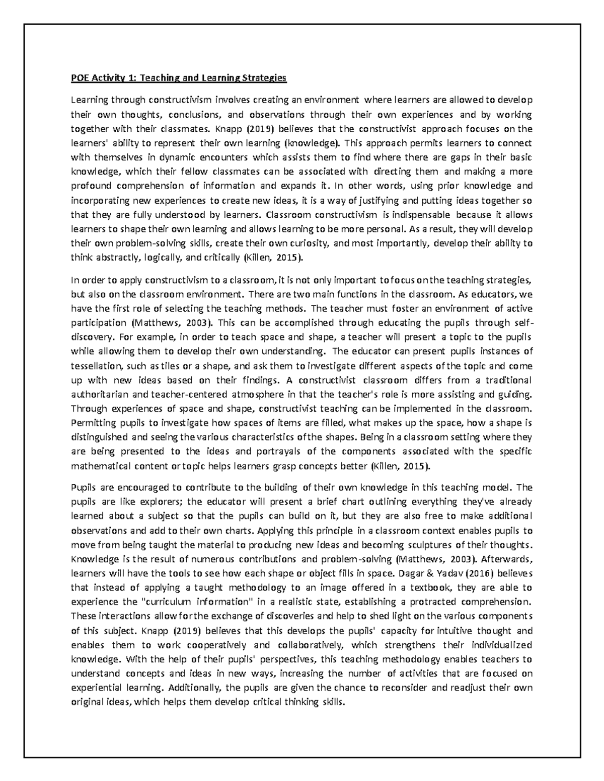 TIMA6212 POE - tima portfolio - POE Activity 1: Teaching and Learning ...