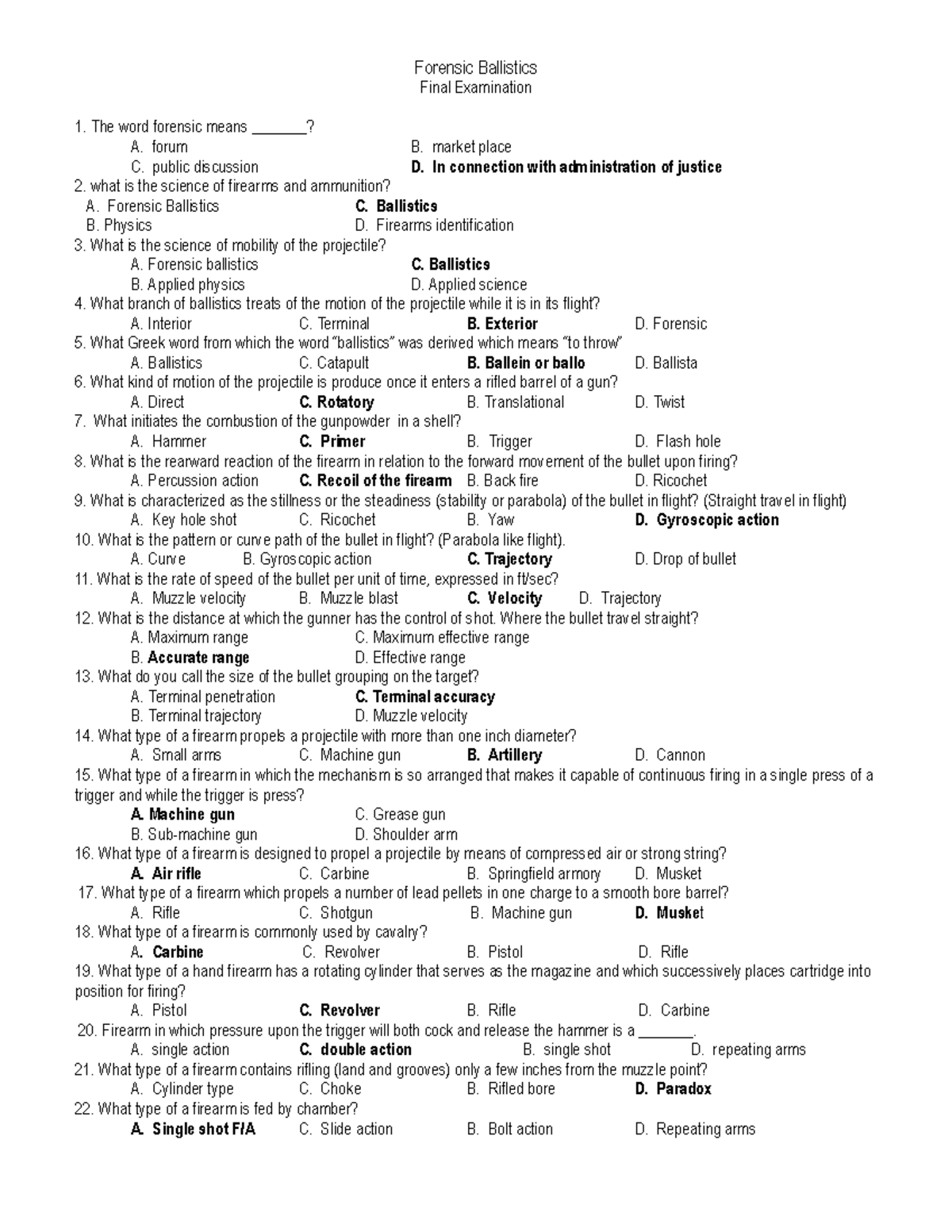Forensic Ballistics Final Exam Review Questions (Course Code: FB101 ...