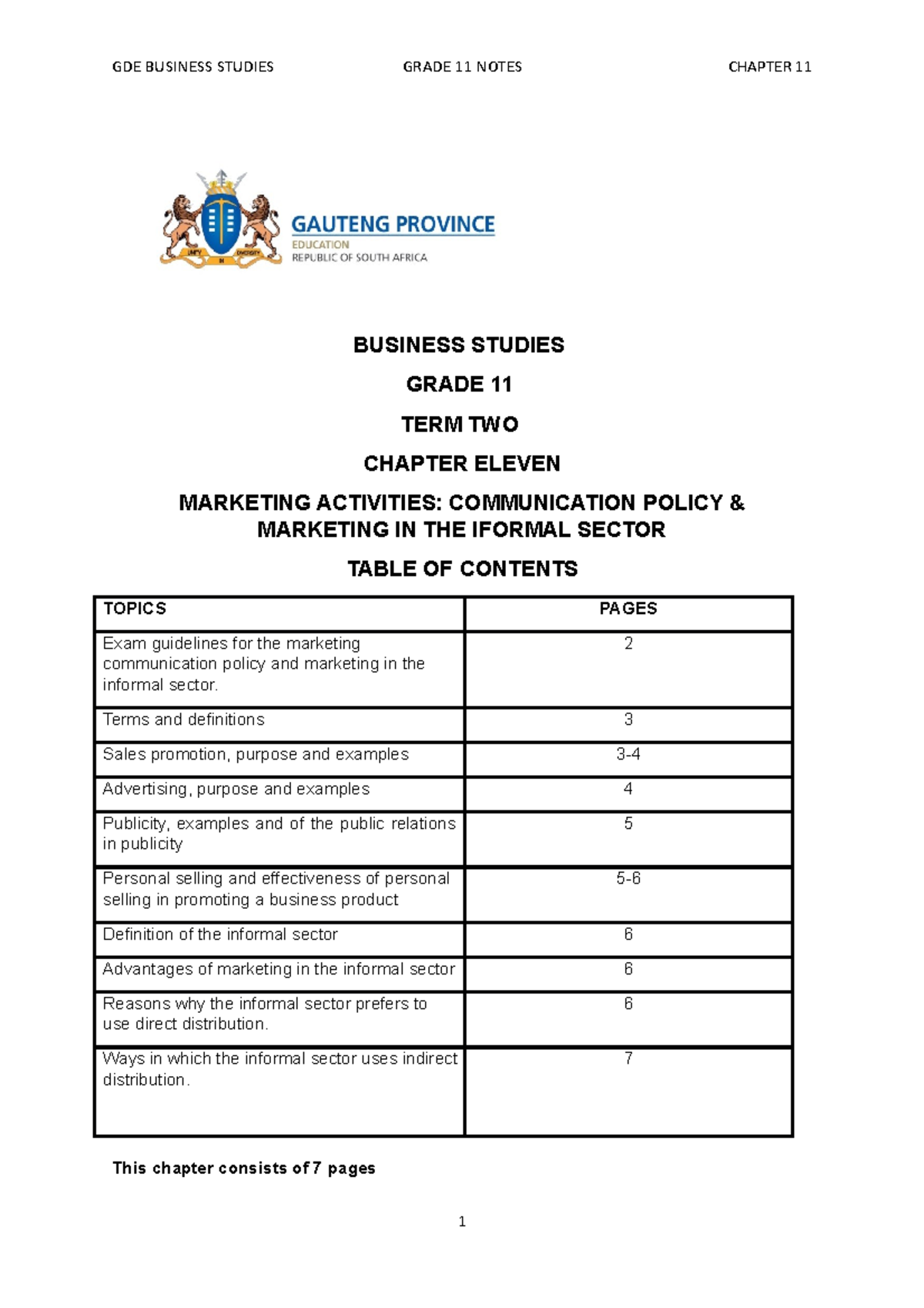2020 Business Studies Grade 11 Notes Chapter Eleven - BUSINESS STUDIES ...