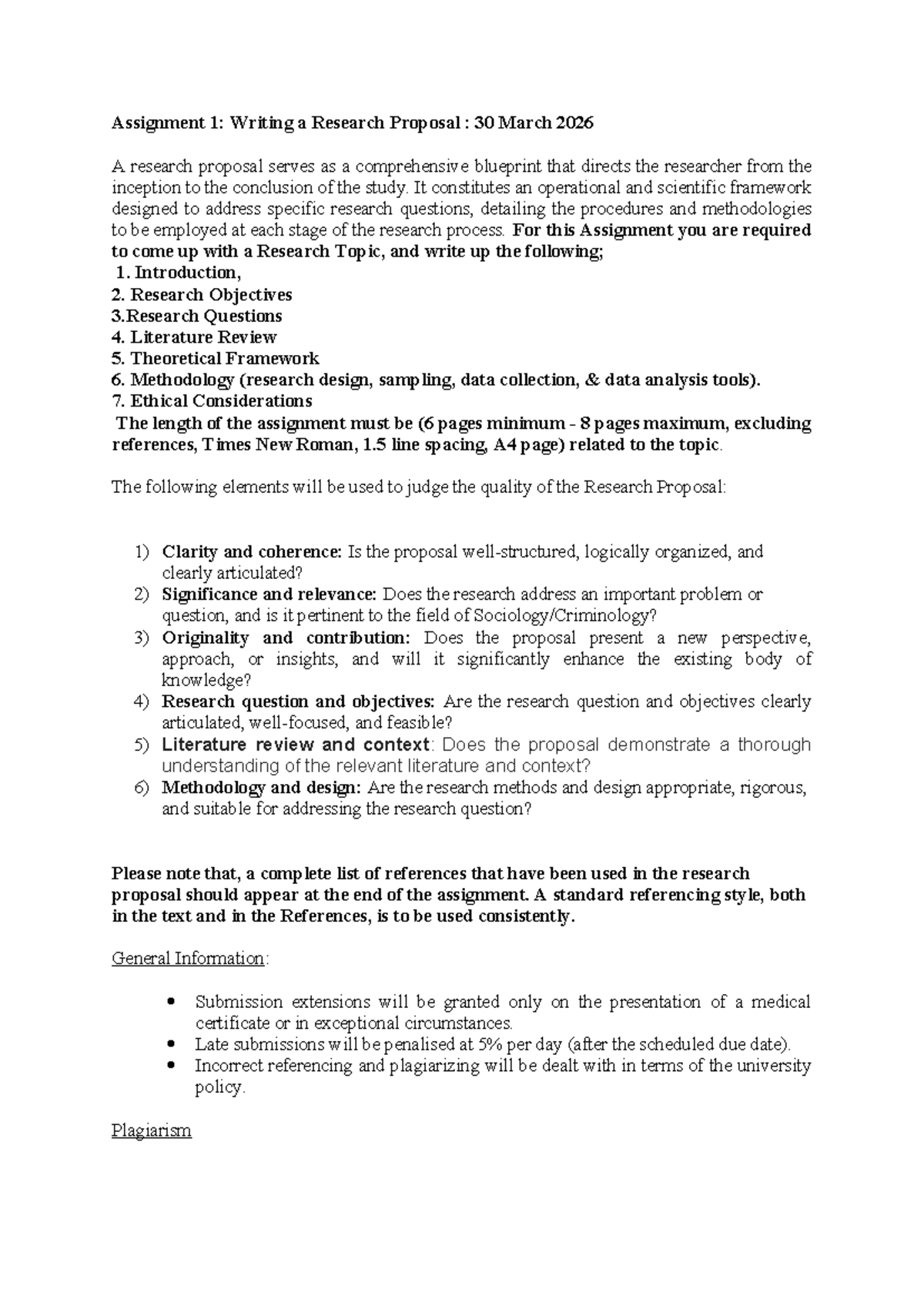 Socy 305: Research Proposal Assignment 1 Guidelines (2026) - Studocu