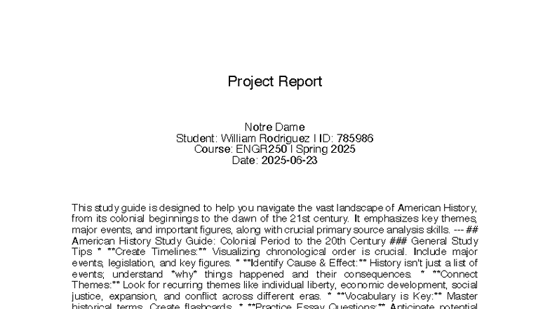ENGR250 Study Guide: American History from Colonial to 21st Century ...