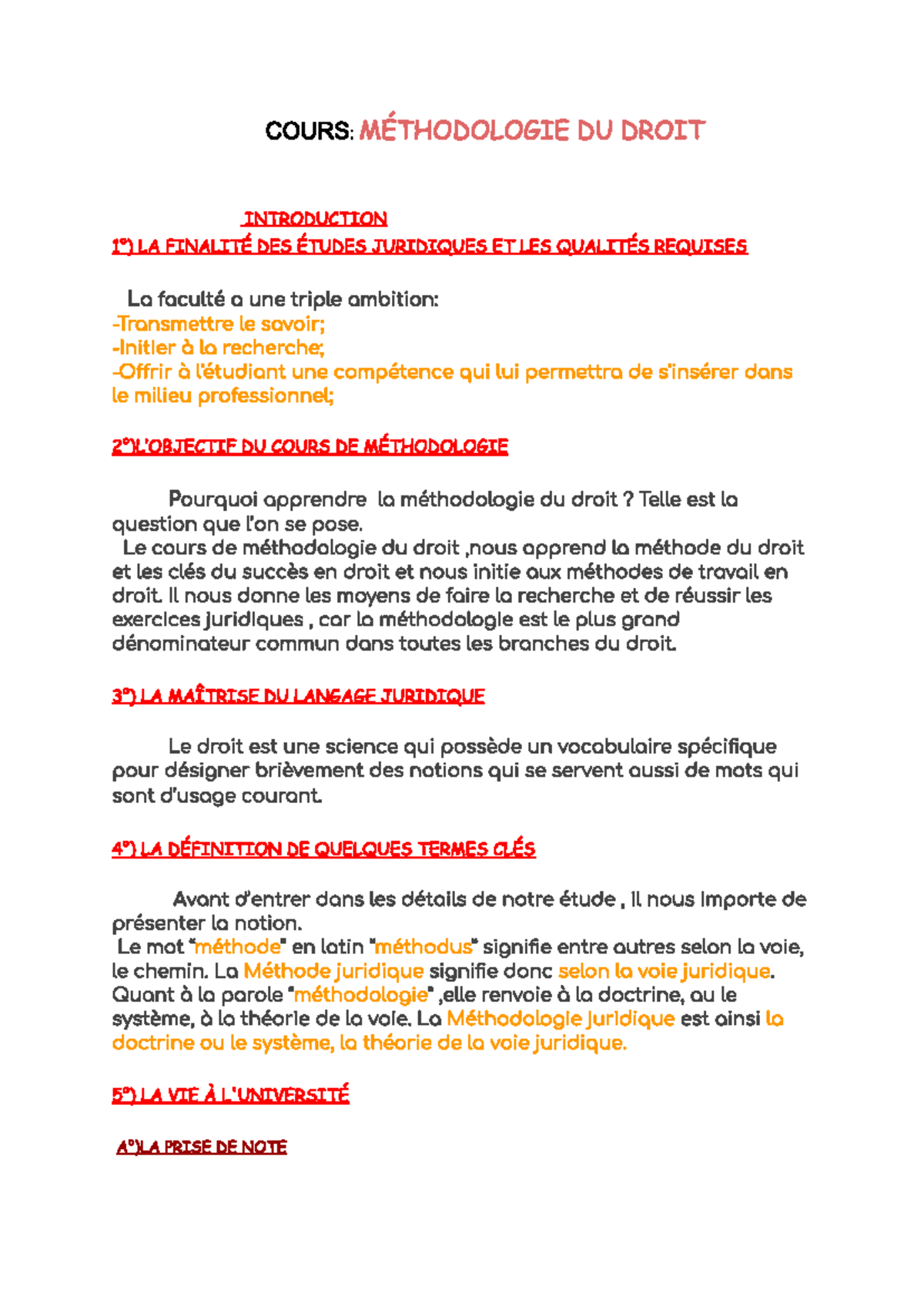 COURS: MÉTHODOLOGIE DU DROIT - FINALITÉ ET QUALITÉS REQUISES - Studocu