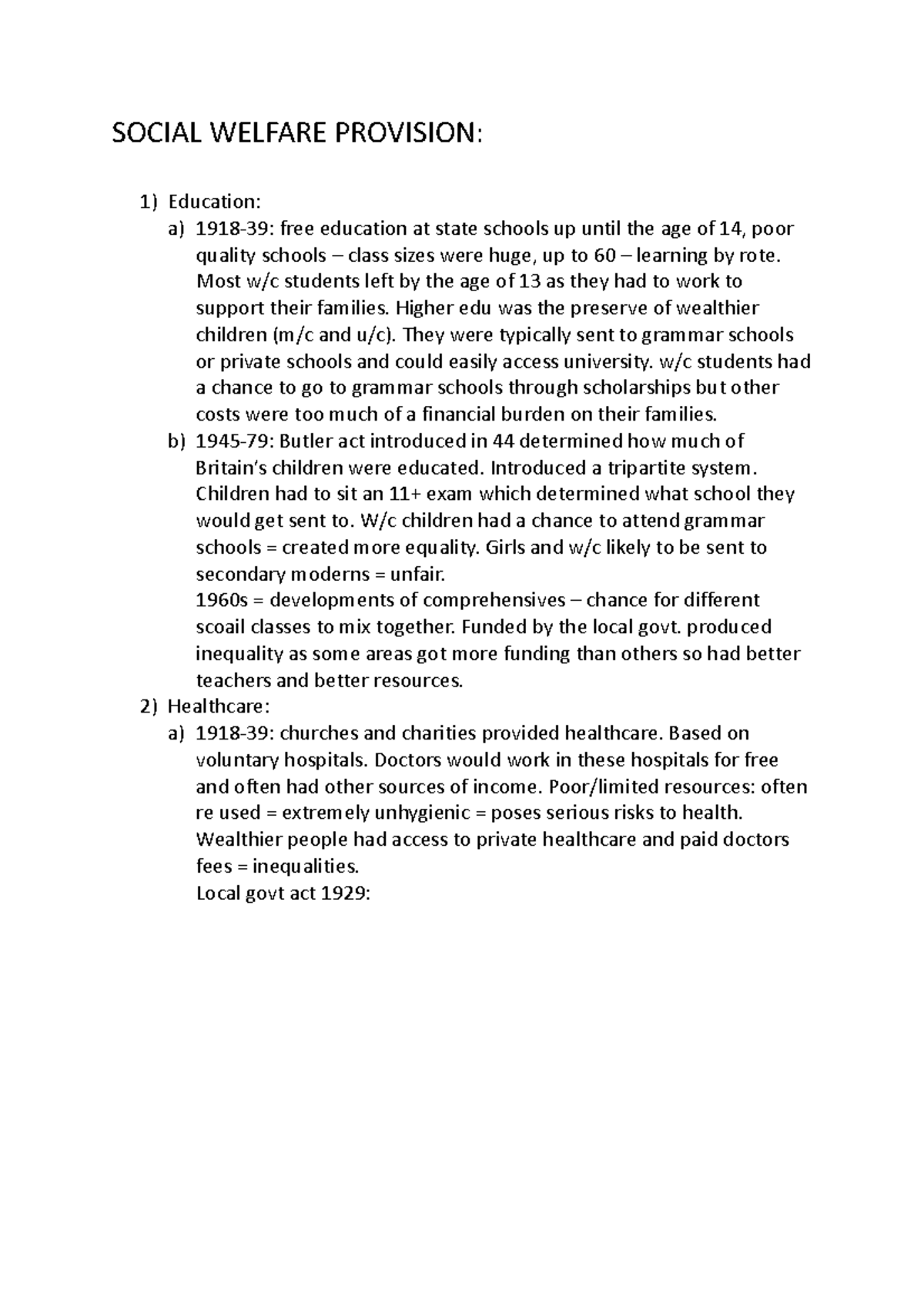 Social Welfare Provision: Education & Healthcare Analysis (1918-79 ...