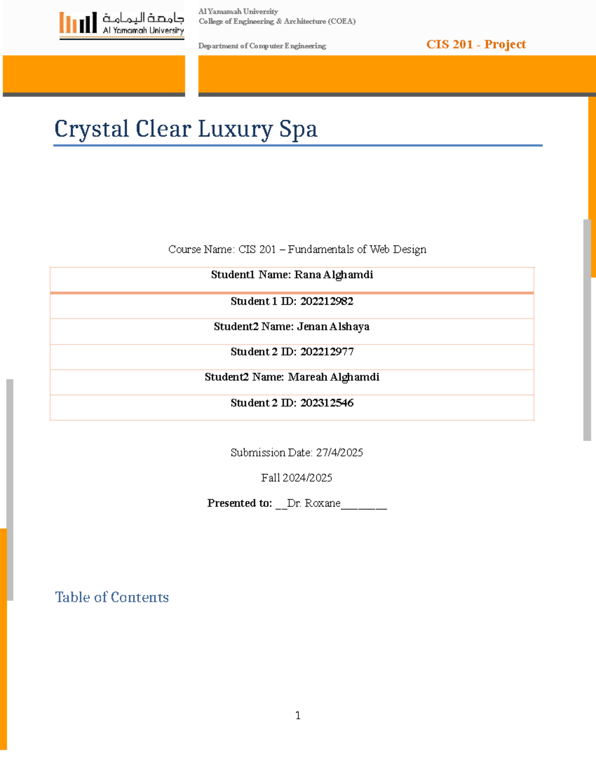 CIS 201 Project: Crystal Clear Luxury Spa Website Development Report ...