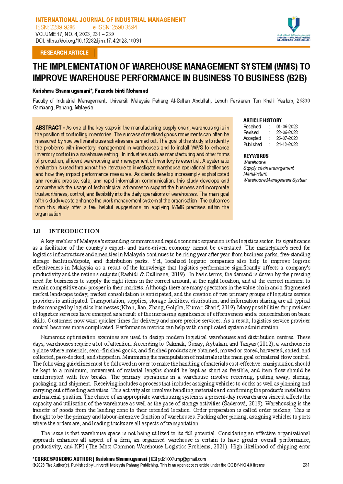 The Implementation of WMS to Enhance Warehouse Performance in B2B - Studocu